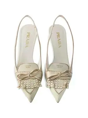 Prada Fringed Leather Slingback Pumps - Neutrals