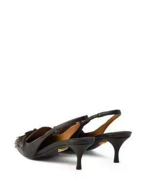 Prada Fringed Bow Leather Slingback Pumps - Black
