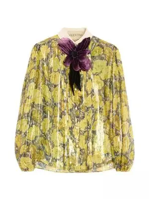 Valentino Garavani Lurex Shirt With Après L'hiver Poppies Print - Yellow
