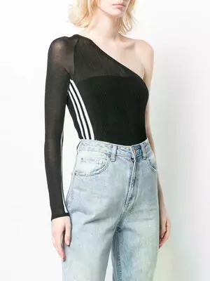 Adidas One-shoulder Fitted Bodysuit With Signature Stripes