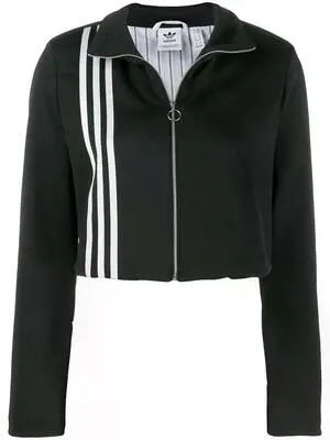 Adidas Cropped Sweatshirt With Zip And Signature Stripes - Black