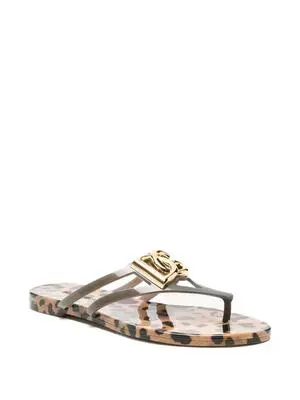 Dolce & Gabbana Dolce & Gabbana Leopard-Print Logo Flip Flops Grey