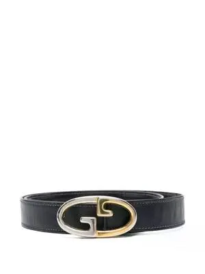 Gucci 1980s Leather Belt With Logo Buckle - Black