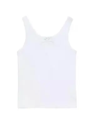 MSGM Lace-trim Bow Detail Ribbed Knit Top - White