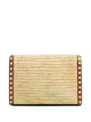 Valentino Garavani Small Rockstud Raffia Shoulder Bag