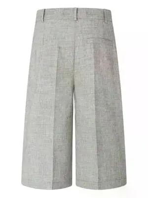 Pinko Slub Cotton Linen Blend Bermuda Shorts With Pressed Pleat Detail - Grey