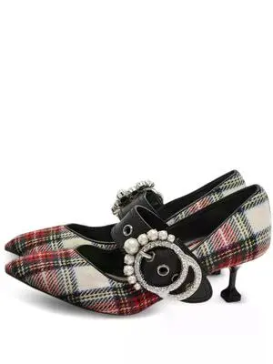 Miu Miu Crystal-embellished Tartan Pumps
