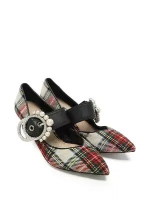Miu Miu Crystal-embellished Tartan Pumps
