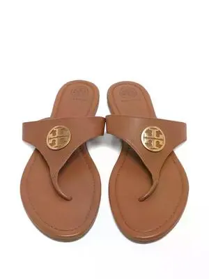 Tory Burch Benton Flat Leather Logo Detail Sandals