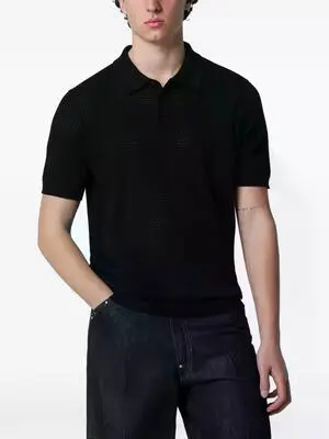 ROBERTO COLLINA Perforated-knit Polo Shirt - Black