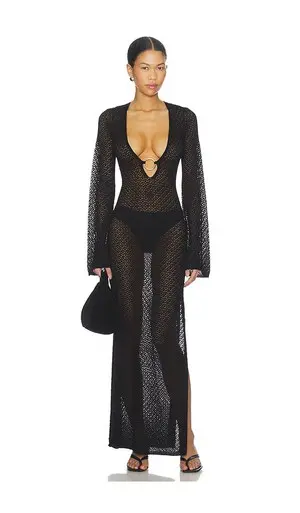 Bardot Bryn Crochet Maxi Dress - Black