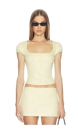 LOBA Rae Top Button-front Cinched Waist Blouse - Yellow