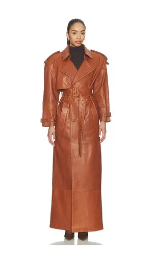 MANOKHI Leather Trench Coat With Buckle Detailing - Brown