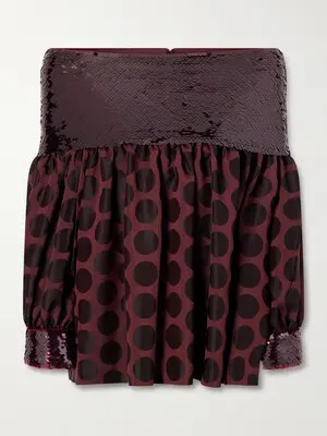 DIMA AYAD Off-the-shoulder Sequin-trimmed Polka-dot Faille Blouse