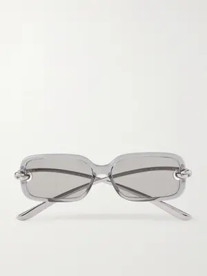 Bottega Veneta Knot Rectangular-frame Acetate And Silver-tone Sunglasses Neutrals