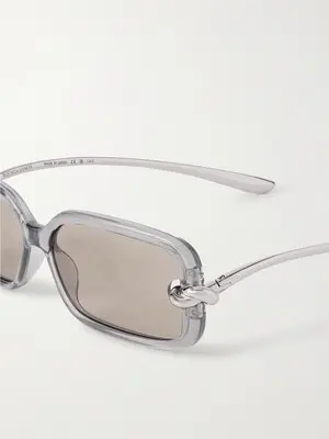Bottega Veneta Knot Rectangular-frame Acetate And Silver-tone Sunglasses - Neutrals