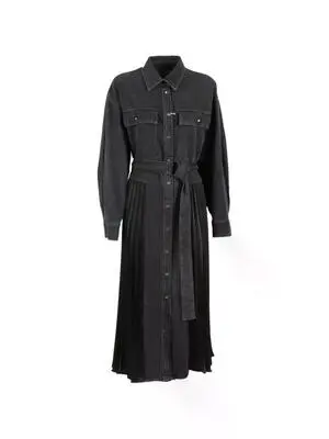 Max Mara Belted Pleated Shirt Dress - Black