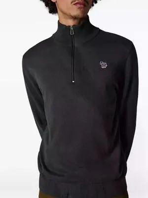 Paul Smith Zip Zebra-logo Cotton Sweater - Grey