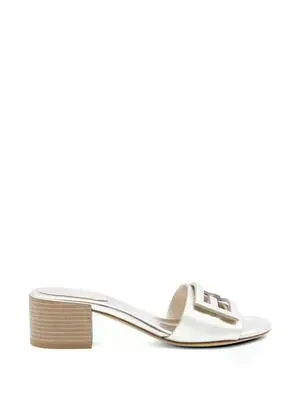 Fendi Baguette Platinum Logo Block Heel Sandals