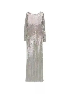 SELF-PORTRAIT Embellished Long-sleeve Maxi Dress - Silver