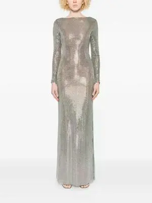 SELF-PORTRAIT Embellished Long-sleeve Maxi Dress - Silver