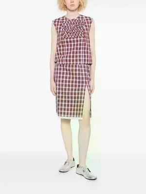 N°21 Check-pattern Lace-trim Midi Skirt