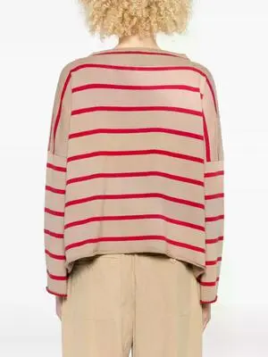 BEYOU Striped Round-neck Sweater - Neutrals
