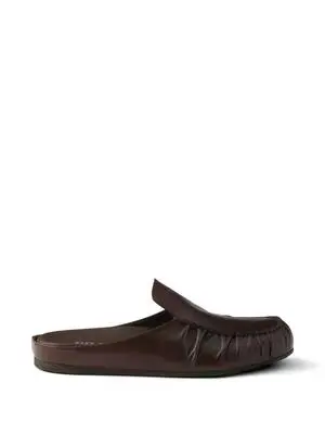 Prada Gathered Leather Mules - Brown