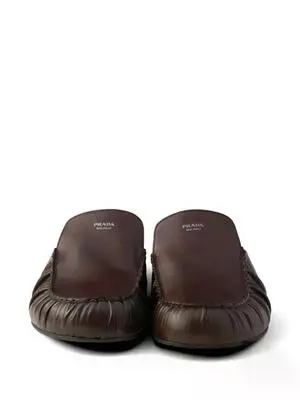 Prada Gathered Leather Mules - Brown