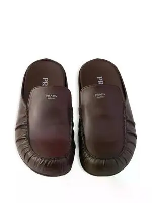 Prada Gathered Leather Mules - Brown