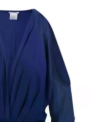 AMAZUIN Cold-shoulder V-neck Long Sleeve Dress - Blue