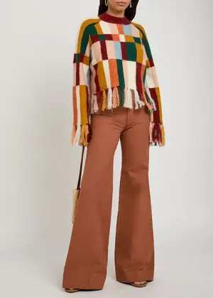 ALEMAIS Checked Mohair-blend Jumper With Tasseled Hem