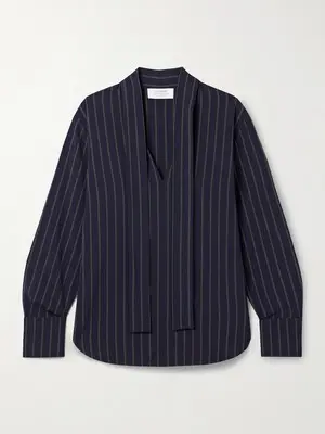 LA LIGNE Roman Pussy-bow Striped Crepe Shirt - Blue