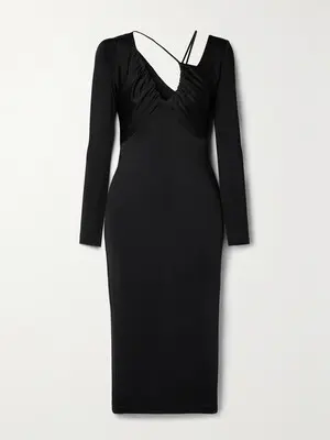 ET OCHS Bella Gathered Satin-jersey Midi Dress - Black