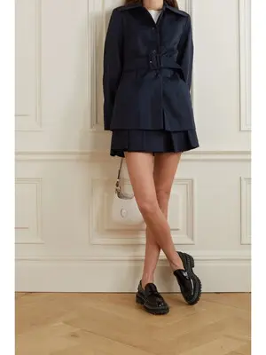 PATOU Belted Pleated Cotton-twill Mini Skirt