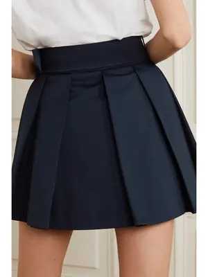 PATOU Belted Pleated Cotton-twill Mini Skirt
