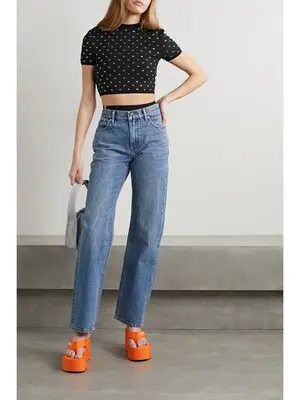 Alexander Wang Cropped Crystal-embellished Stretch-jersey T-shirt