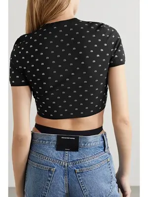 Alexander Wang Cropped Crystal-embellished Stretch-jersey T-shirt