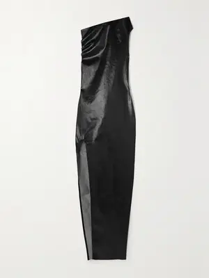 Rick Owens One-shoulder Coated Cotton-blend Maxi Dress - Black