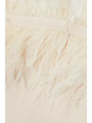 Staud Nellie Strapless Feather-trimmed Knitted Cropped Top