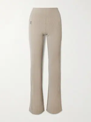 On All-day Striped Ribbed Stretch Recycled-jersey Flared Pants - Neutrals