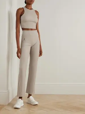 On All-day Striped Ribbed Stretch Recycled-jersey Flared Pants