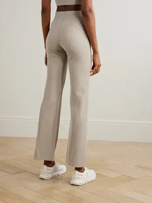 On All-day Striped Ribbed Stretch Recycled-jersey Flared Pants