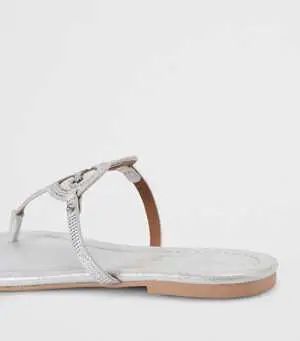 Kurt Geiger Leather Heart Embellished T-bar Sandals - Silver