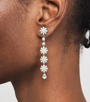 SELF-PORTRAIT Crystal Faux Pearl Drop Earrings