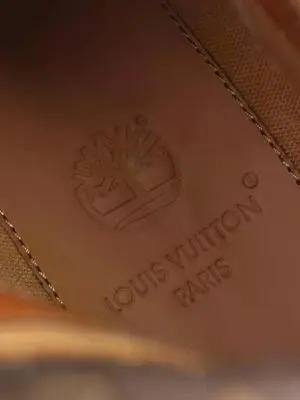 LOUIS VUITTON Monogram Canvas Detail Leather Boots