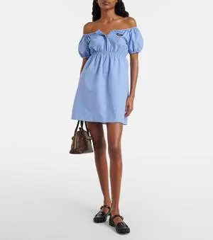 Miu Miu Checked Cotton Poplin Minidress - Blue