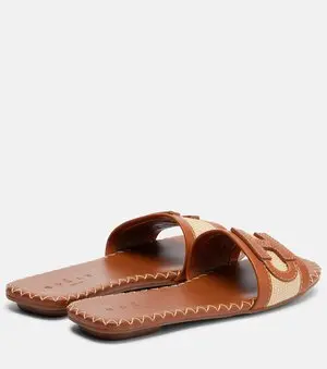 Hogan Leather-trimmed Raffia Slides