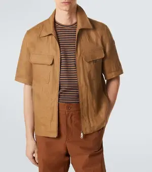 Moncler Linen Twill Zip-up Shirt