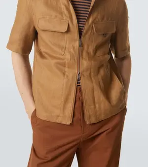 Moncler Linen Twill Zip-up Shirt